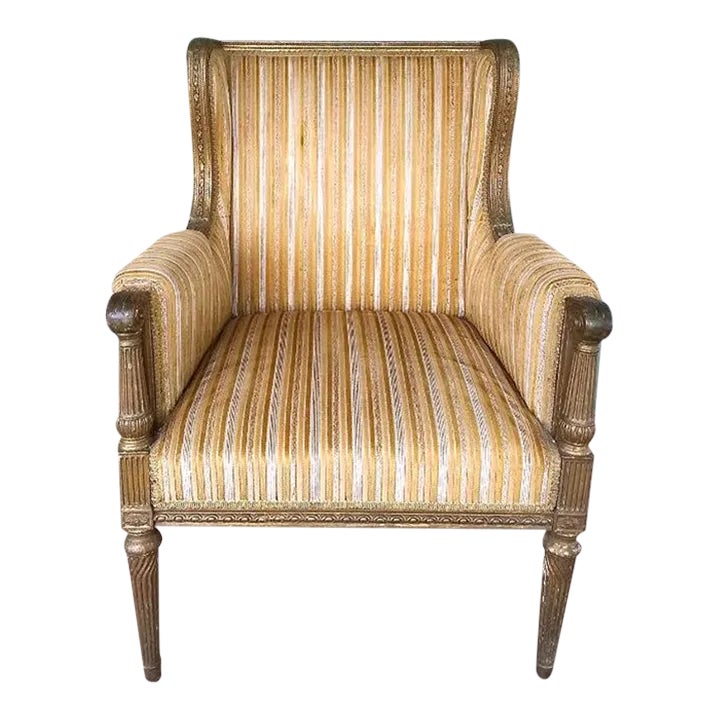 Early 20th Century Gilded Upholstered Wingback Chair | Chairish