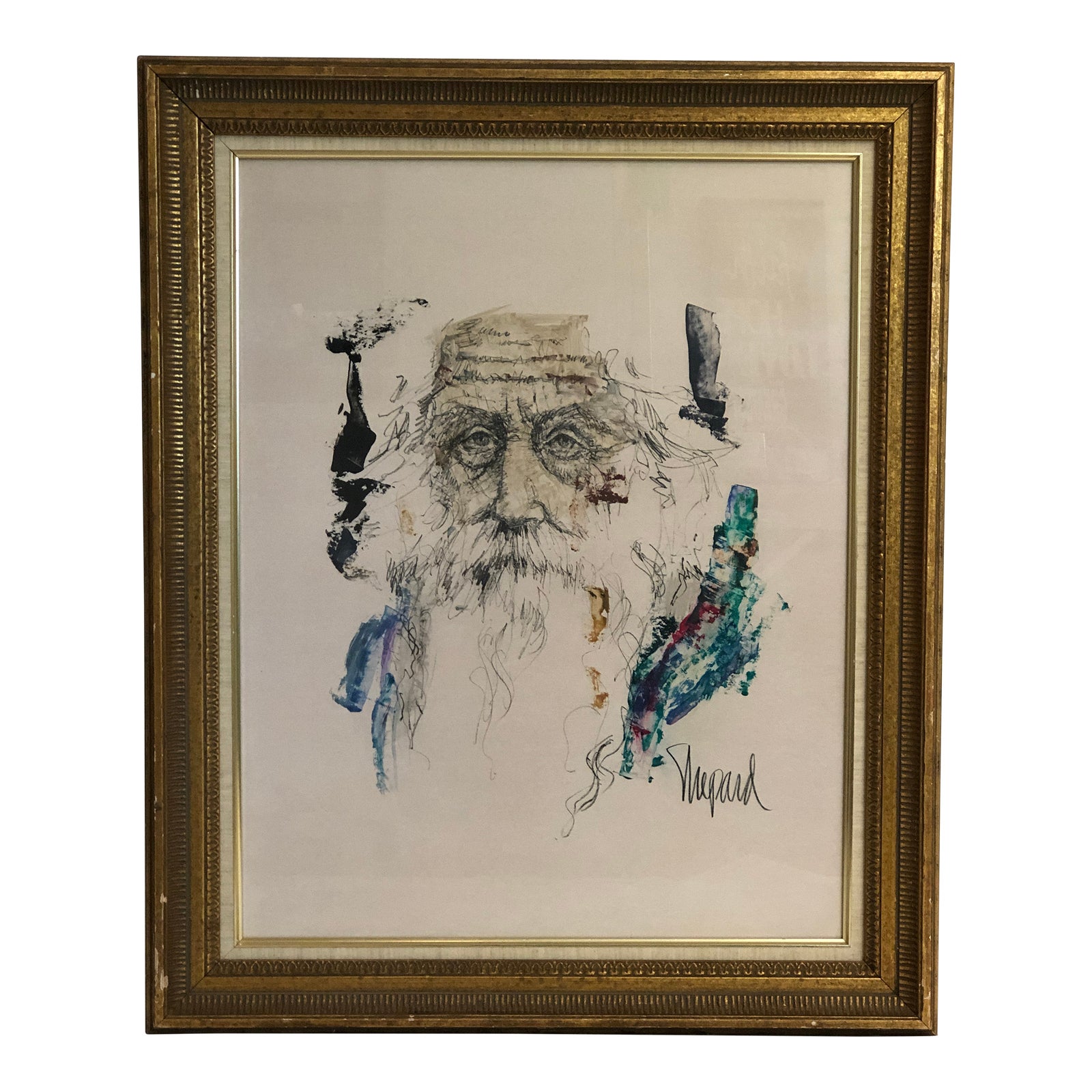 1970s American Artist Richard Shepard “Portrait of a Man” Framed | Chairish