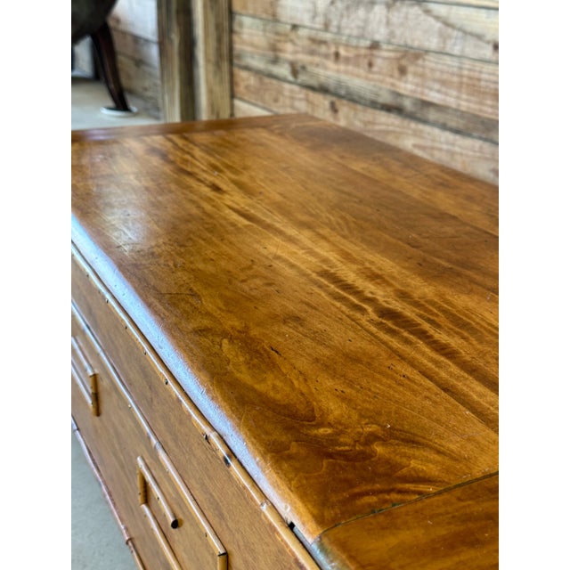 Antique French Country Coastal Wood Greek Key Bamboo Trim Trunk Blanket ...