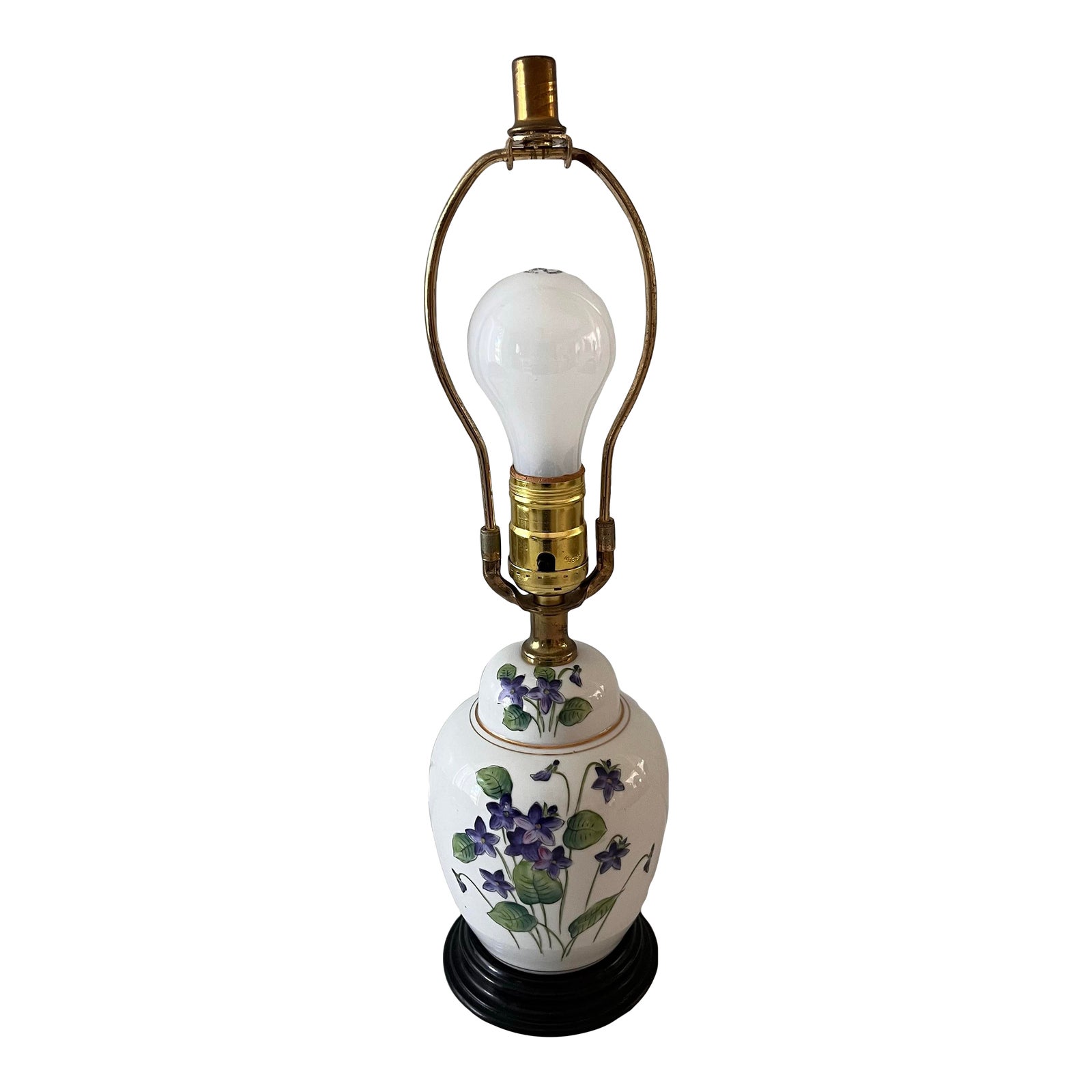 Small Porcelain Table Lamp With Hand Painted Purple Flowers | Chairish