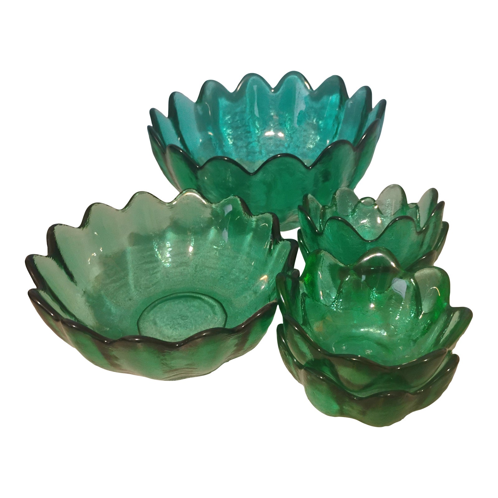 1960s Blenko Mid-Century Modern Teal Lotus Flower Bowls- Set of 6 ...