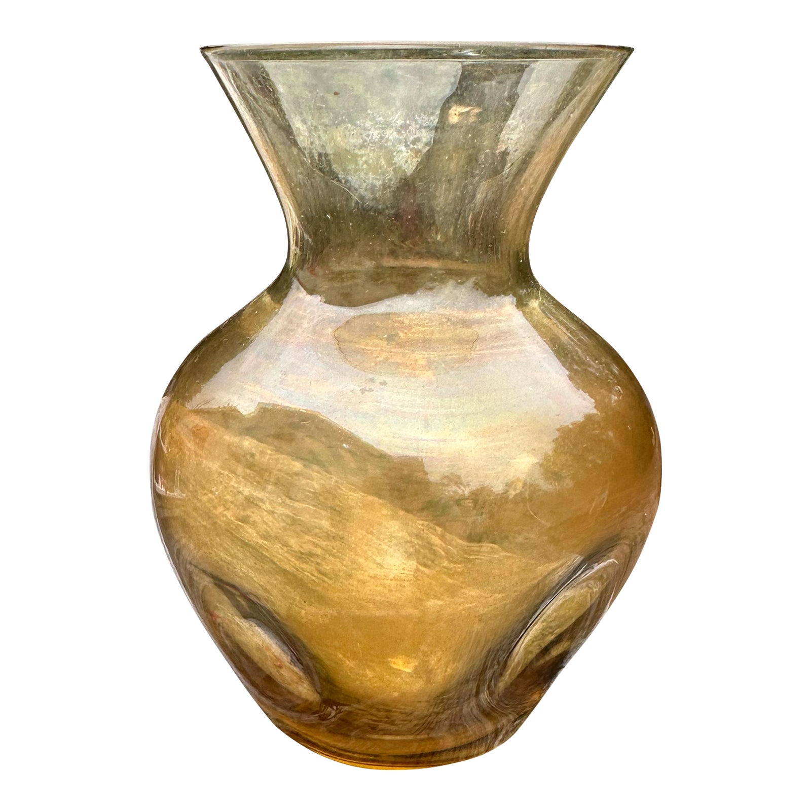Vintage Blenko Style Handcrafted Glass Vase Pinched Dimpled | Chairish