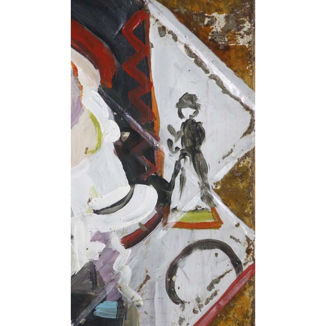 Mladen Novak Abstract Antique Tin Panel Painting | Chairish