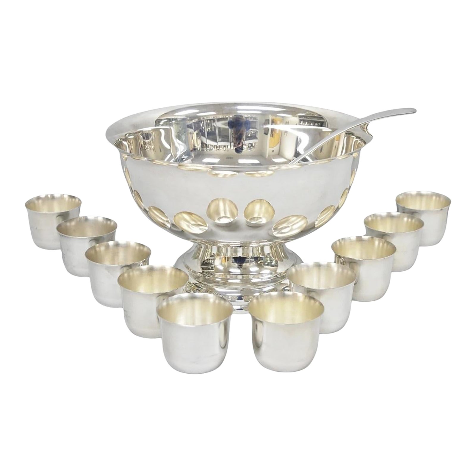 Vintage Sheridan Mid Century Modern Silver Plated Punch Bowl Set W/ 10 ...