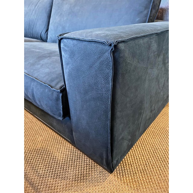 Slate Grey Nubuck Leather Sofa | Chairish