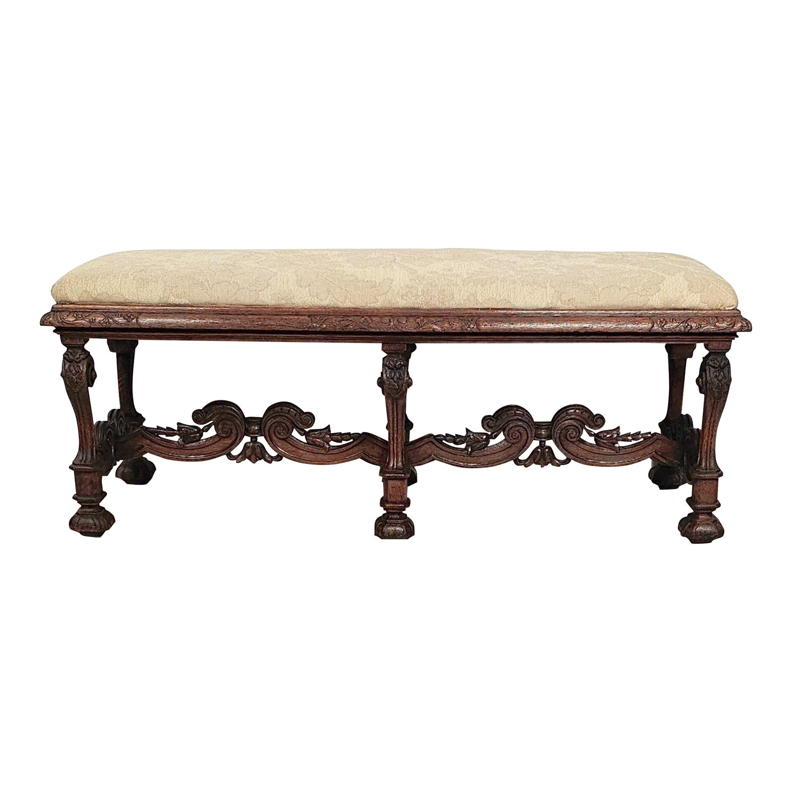 Baroque Style Carved Oak Long Bench, France Circa 1900 | Chairish
