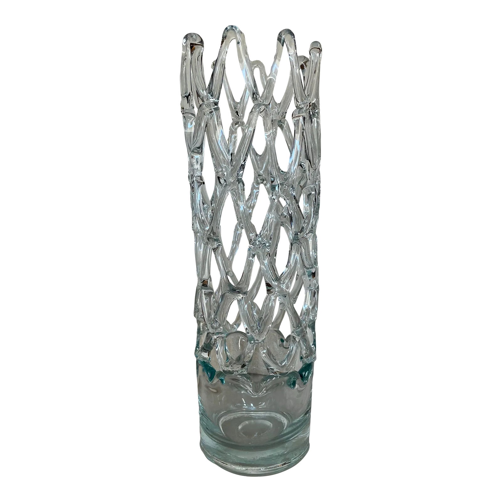 Vintage Hand-Blown Glass Lattice Vase | Chairish