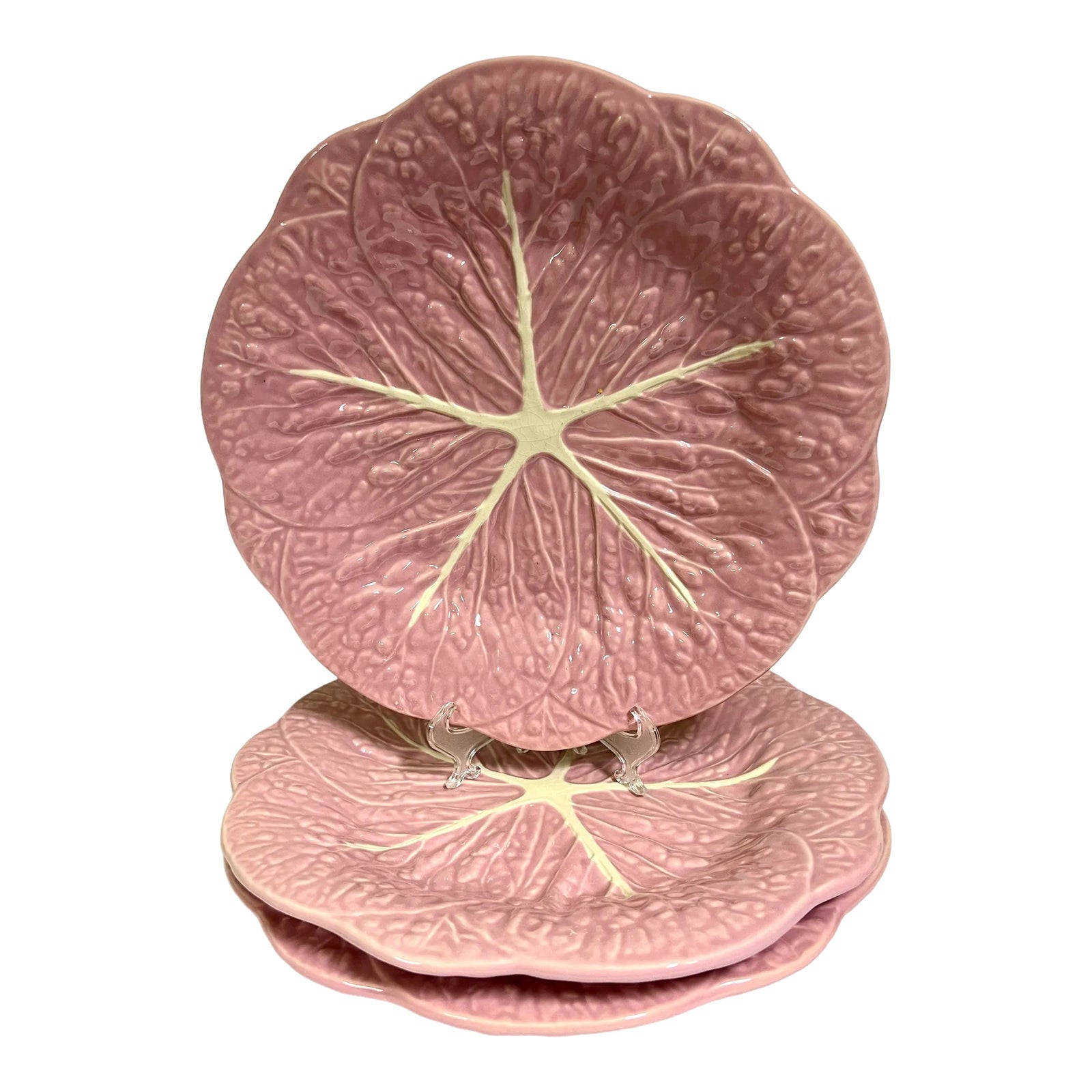 Vintage Pink Cabbage Leaf Majolica Serving Platters - Set of 3 From ...