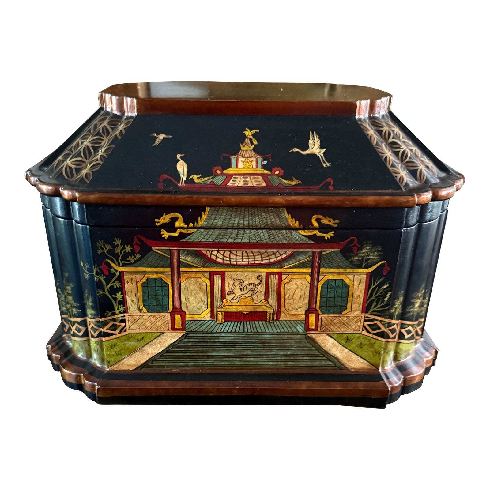Vintage Asian Hand Painted Box | Chairish