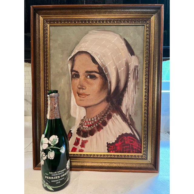 Mid 20th Century Romanian Girl Portrait Painting, Framed | Chairish