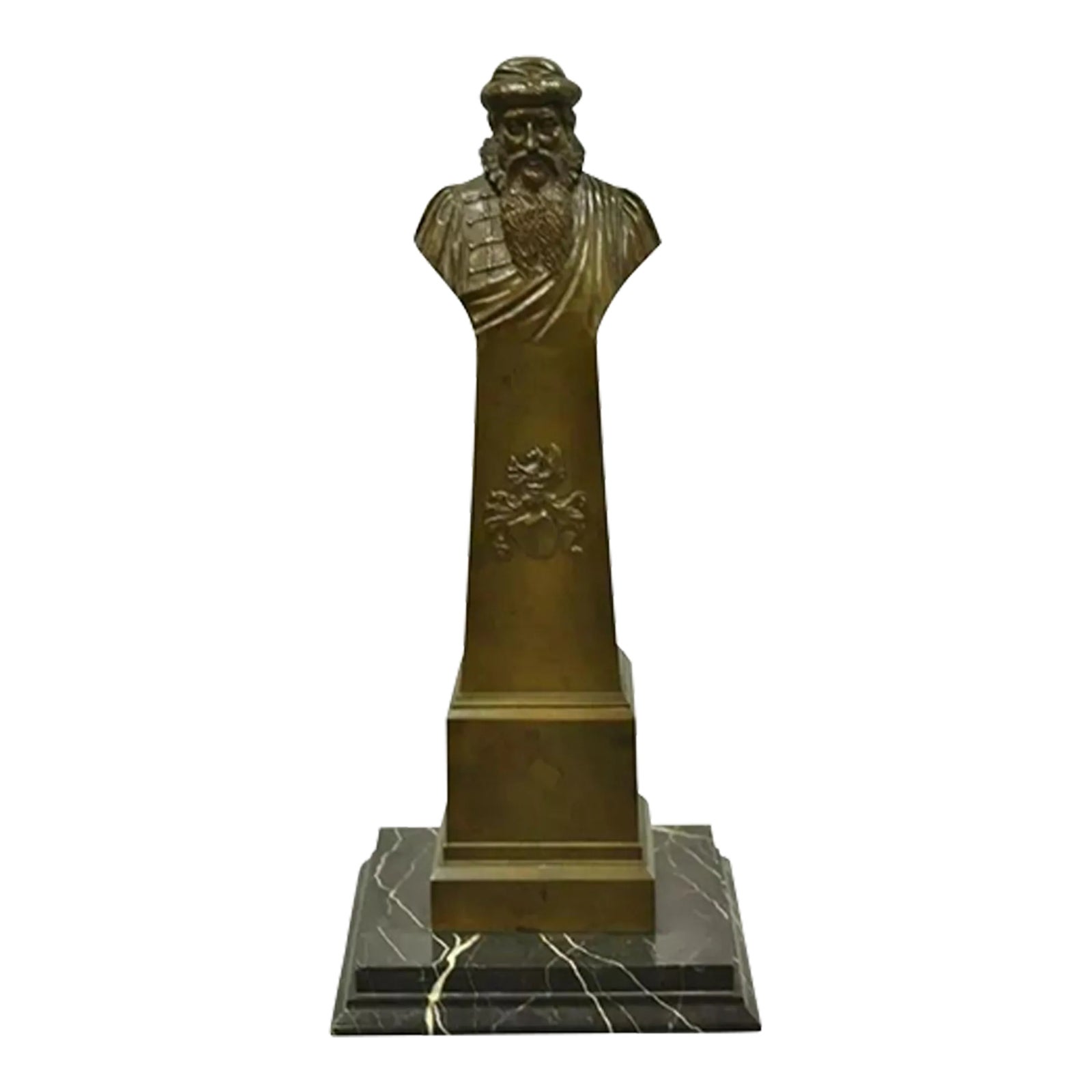 Antique Bronze and Marble 23" Bust of Elizabethan Man by Arthur Konn, C ...