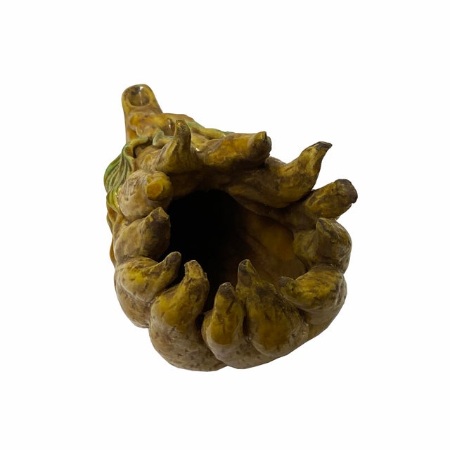 Chinese Yellow Brown Color Ceramic Buddha's Hand Shape Display | Chairish