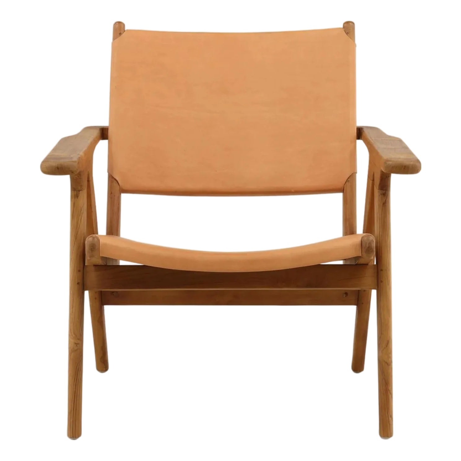 Sepia Leather & Teak Arm Chair | Chairish