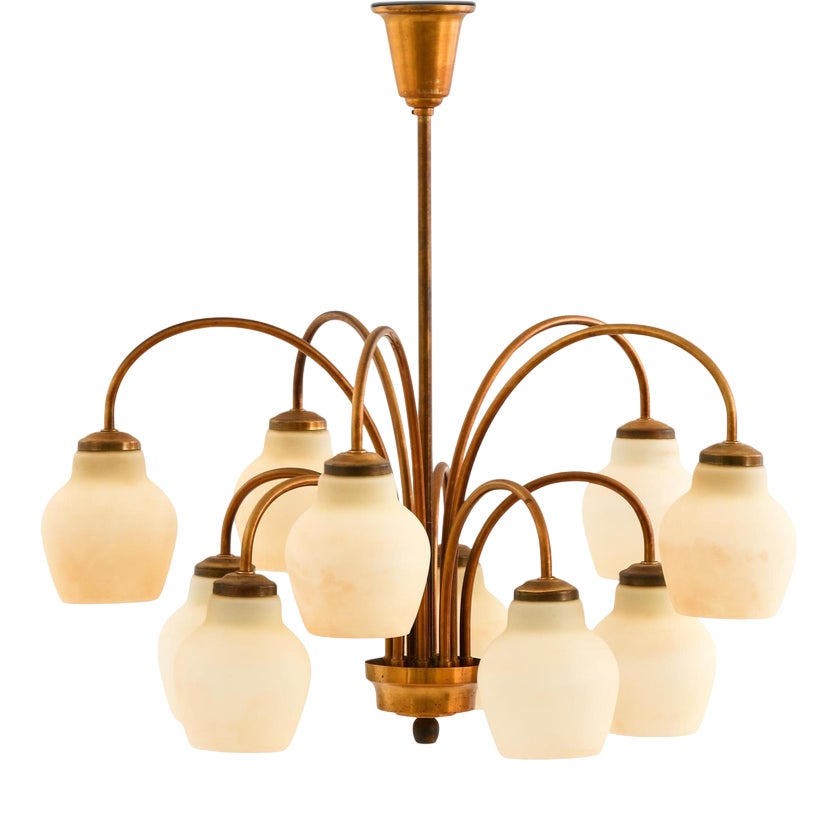 Ceiling Lamp in Brass and Glass from Ansgar Fog & Erik Mørup, 1940s ...