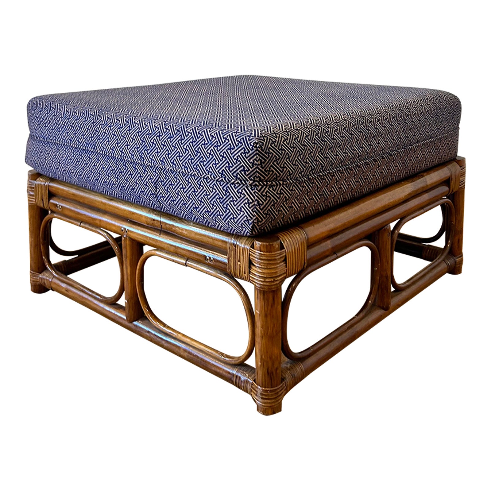 Midcentury Bamboo Rattan Ottoman | Chairish