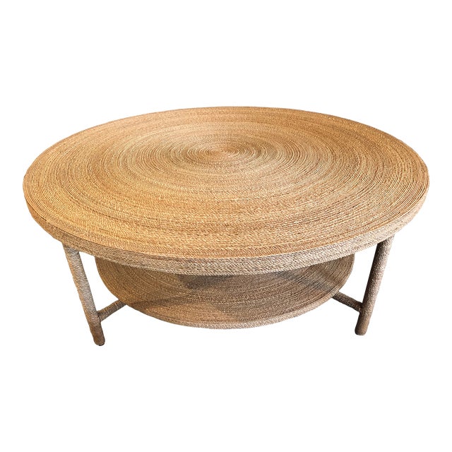 Designer Natural Seagrass Rope Large Round Coffee Table | Chairish