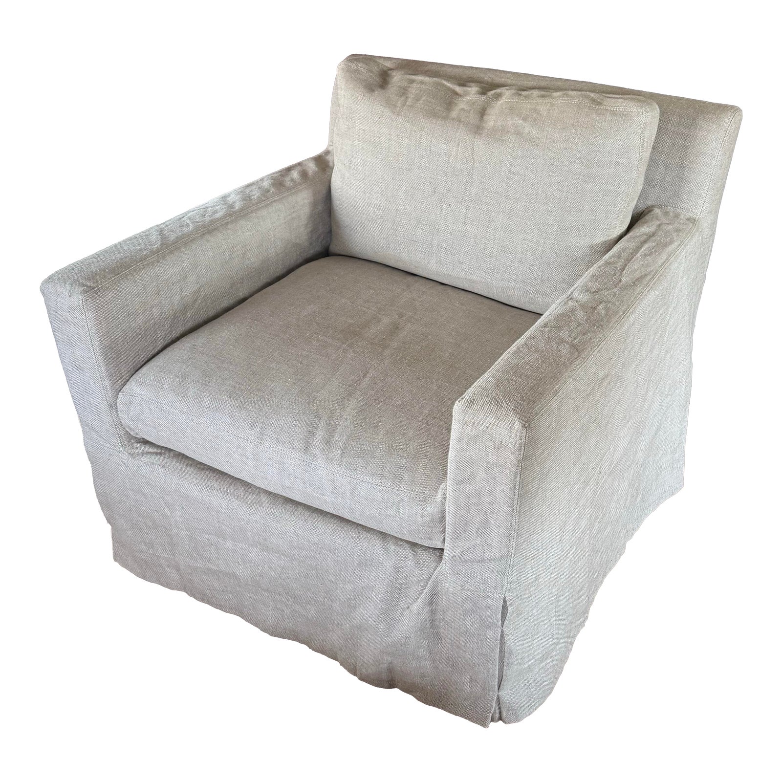 Restoration Hardware Belgian Linen Slipcovered Lounge Chair | Chairish