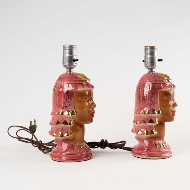 Vintage Pink and Gold Ceramic Goddess Lamp Bases - a Pair | Chairish
