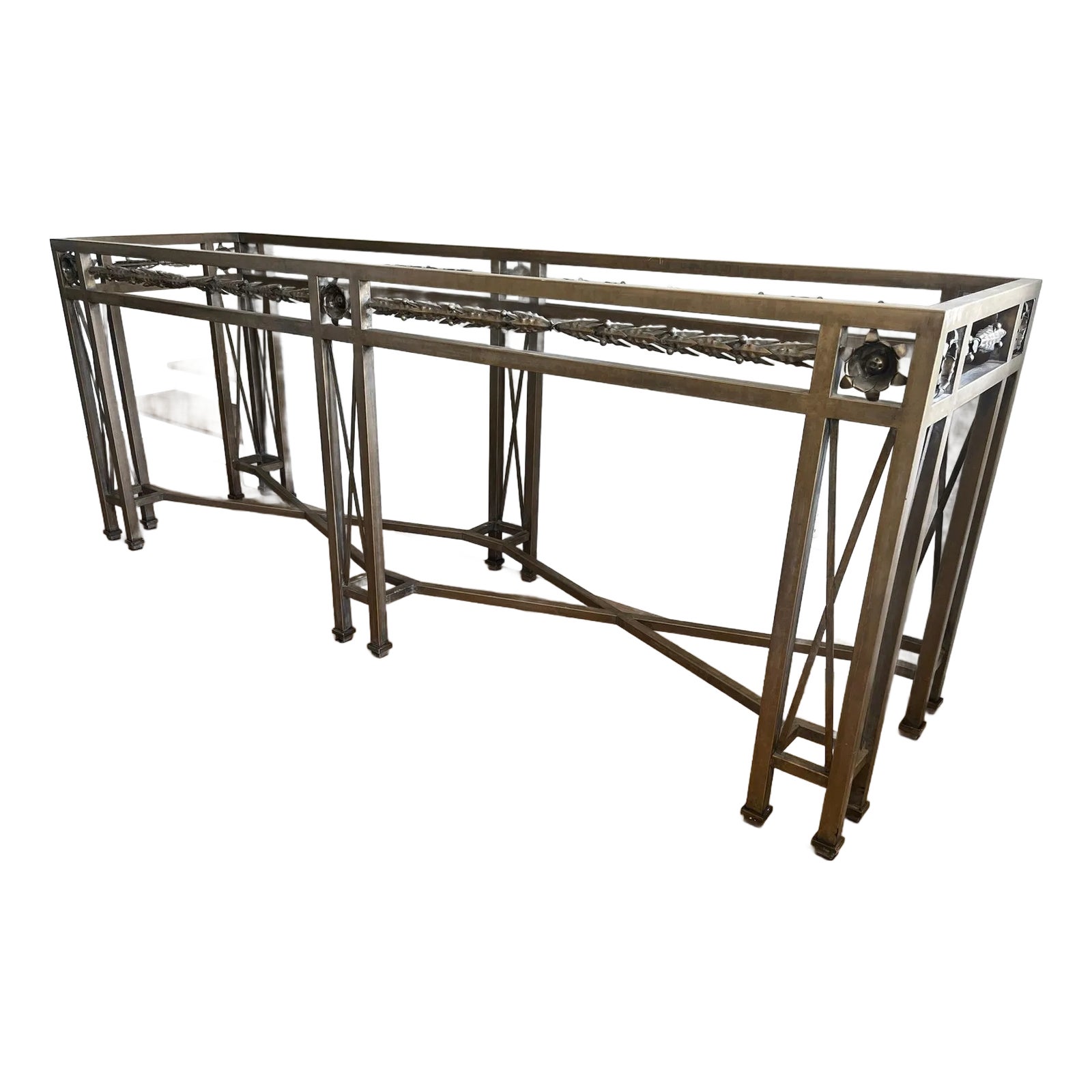 1980s Vintage Custom Handmade Ornate Bronze Metal Console Table | Chairish