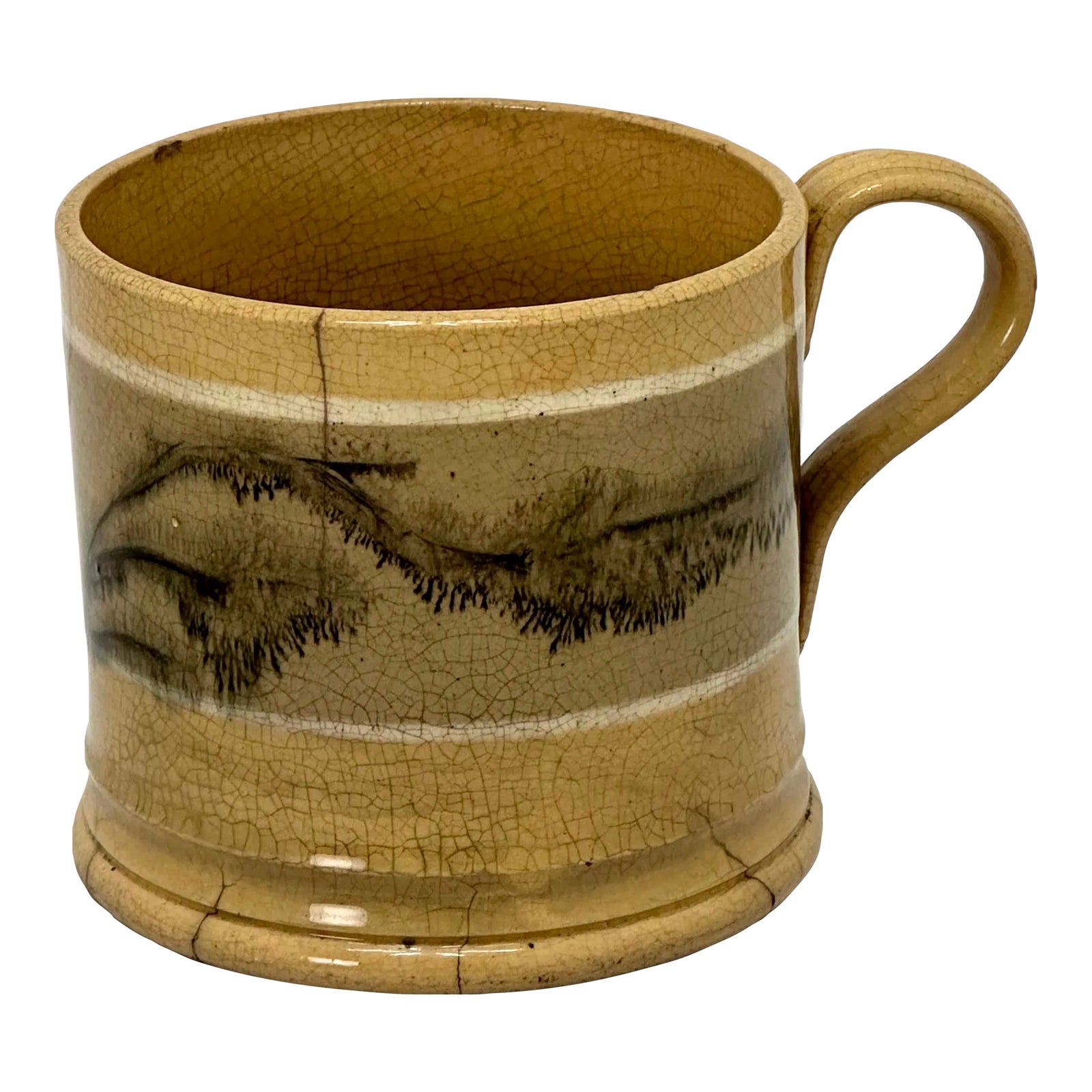 Rare Full Size Antique English Black Seaweed Decorated Yellow Mocha ...