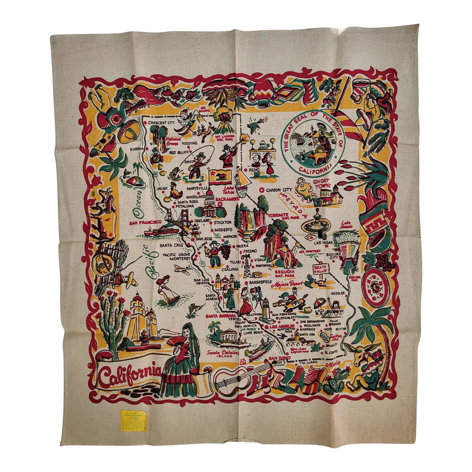 1940s California State Genuine Cactus Cloth Textile | Chairish