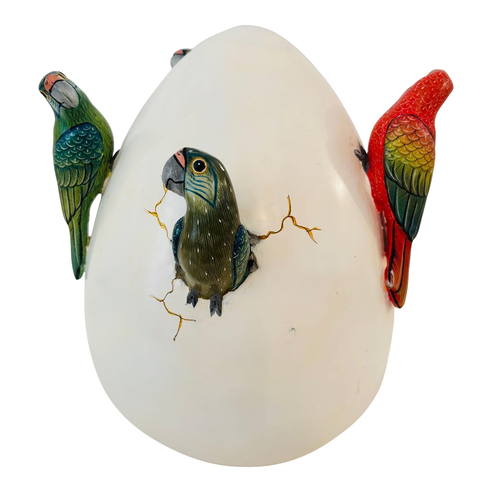 Large Mexican Bustamante Ceramic Art Sculpture of Parakeets in Egg ...