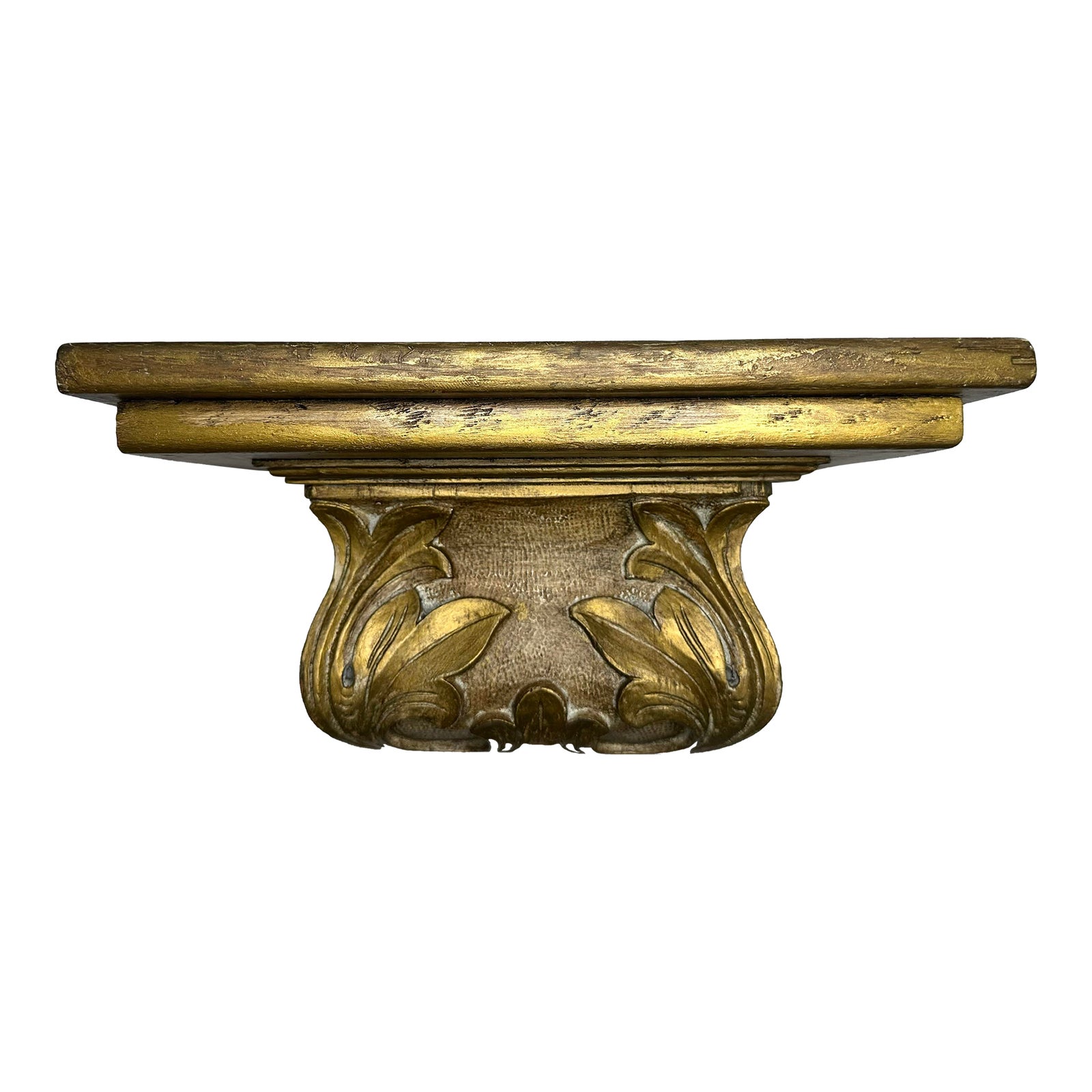 Vintage Baroque Style Solid Wood Floating Shelf, Gold Finish | Chairish