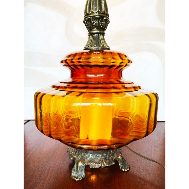 Vintage 1970s Mid-Century Modern Amber Glass With Brass Large Table ...