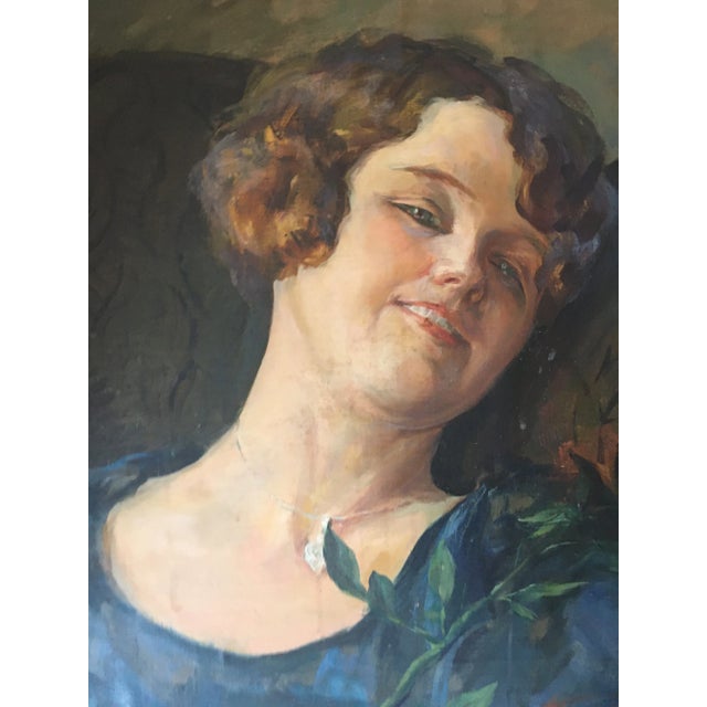 “Lady in Teal Dress" Portrait Oil Painting by Listed Italian American ...