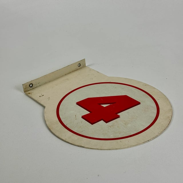 Vintage Metal Wall Sign With Number 4 in Red | Chairish