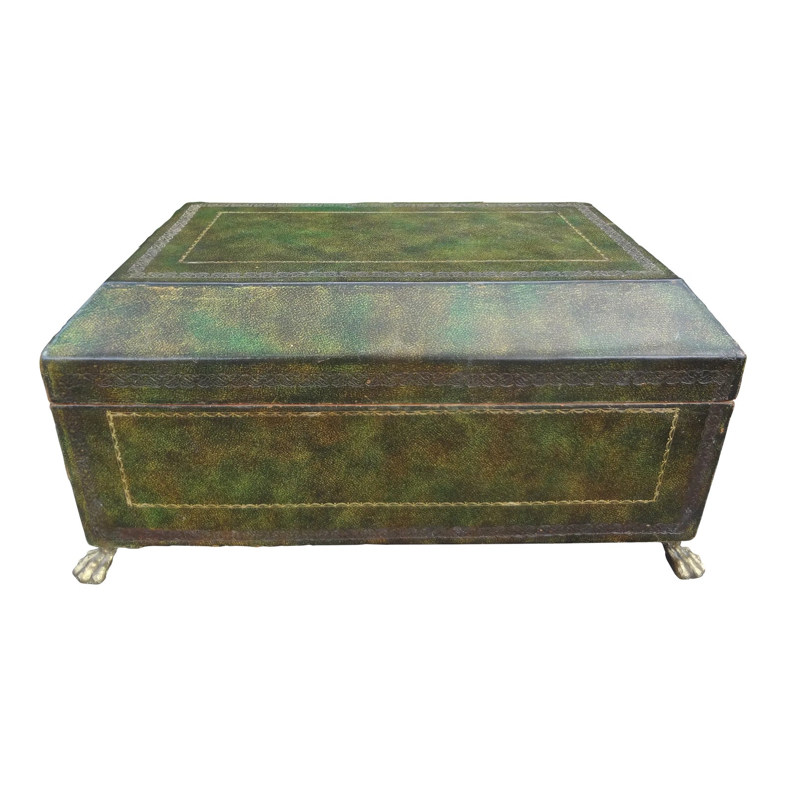 Vintage Italian Embossed Leather Box With Paw Feet | Chairish
