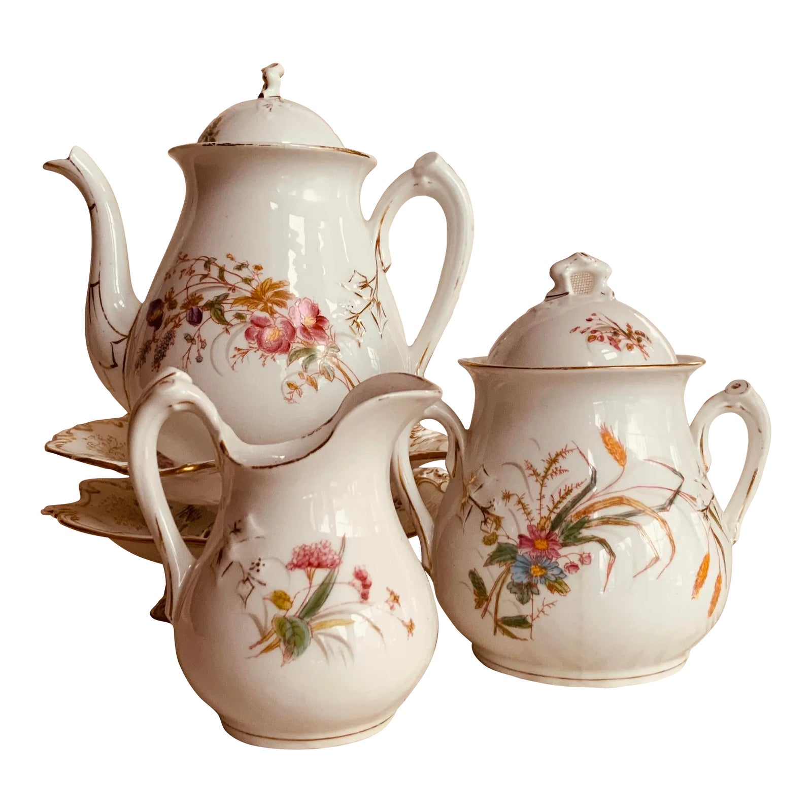 5 Piece French Porcelain Coffee Set, Circa 1840 | Chairish