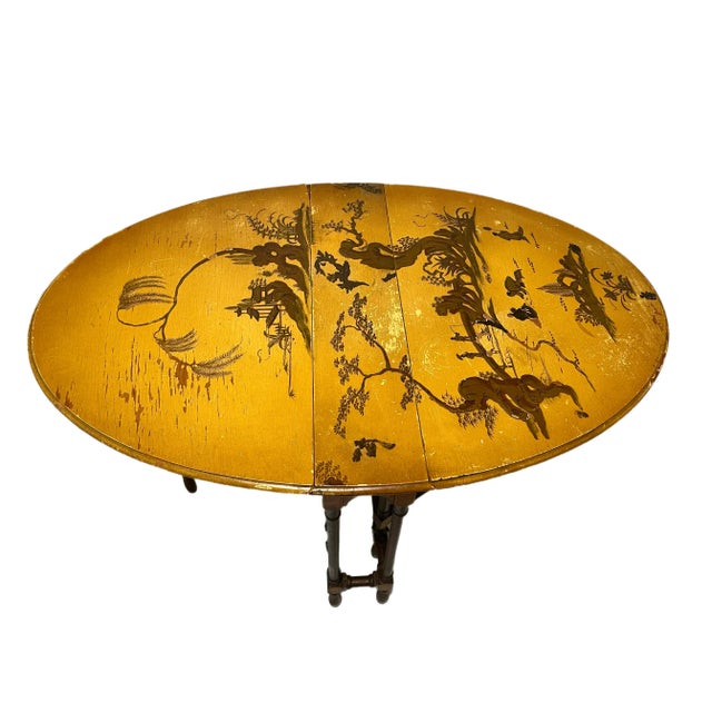 English Traditional Chinoiserie Hand Painted Gate Leg Table | Chairish