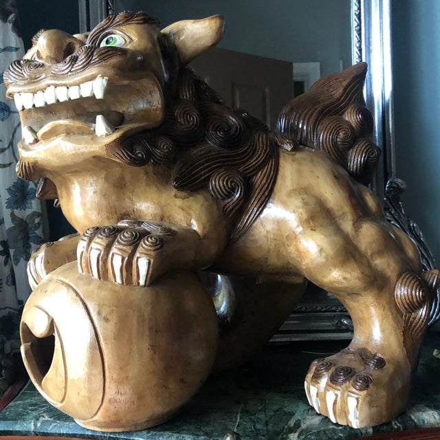 1960s Hand Carved Foo Dog Figurines | Chairish
