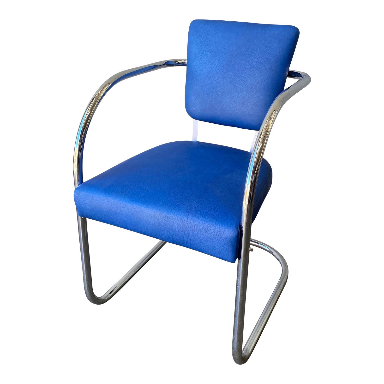 1930s Chrome Arm Chair With Blue Deerskin Leather | Chairish
