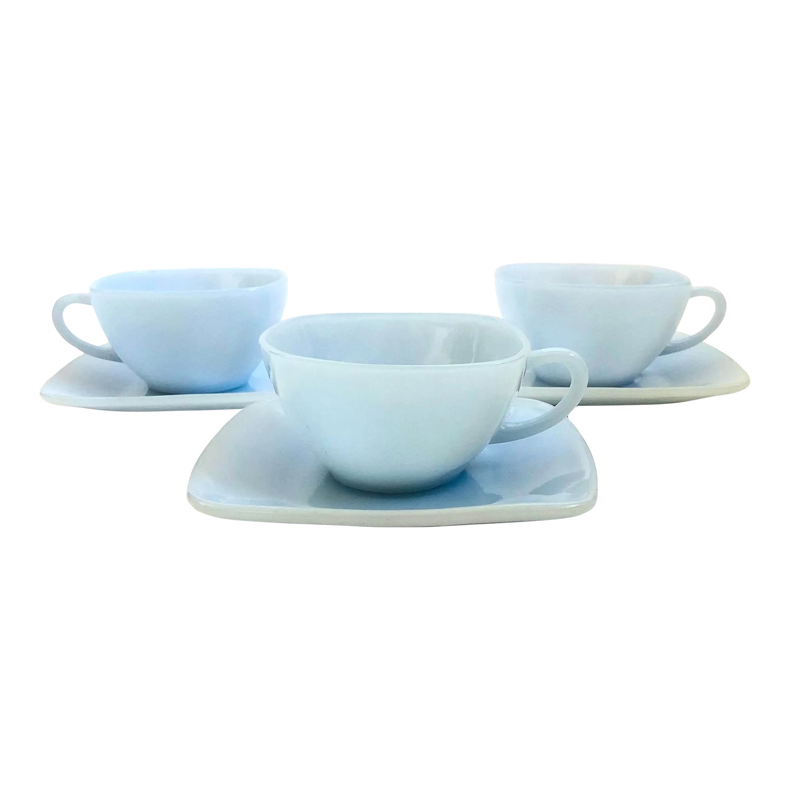 Fire King Azurite Mugs and Saucers - Set of 3 | Chairish