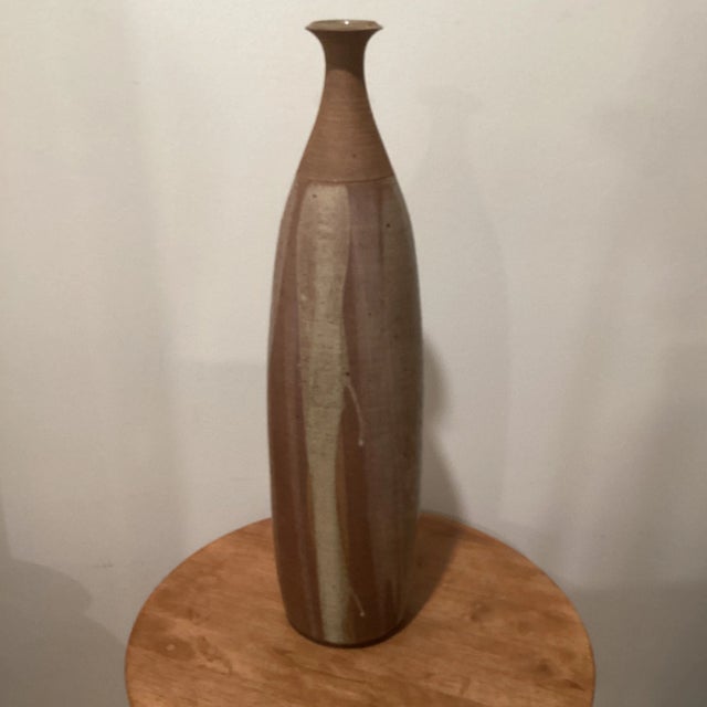Cecil Strawn Mid Century Modern Pottery Stoneware Long Neck Vase | Chairish