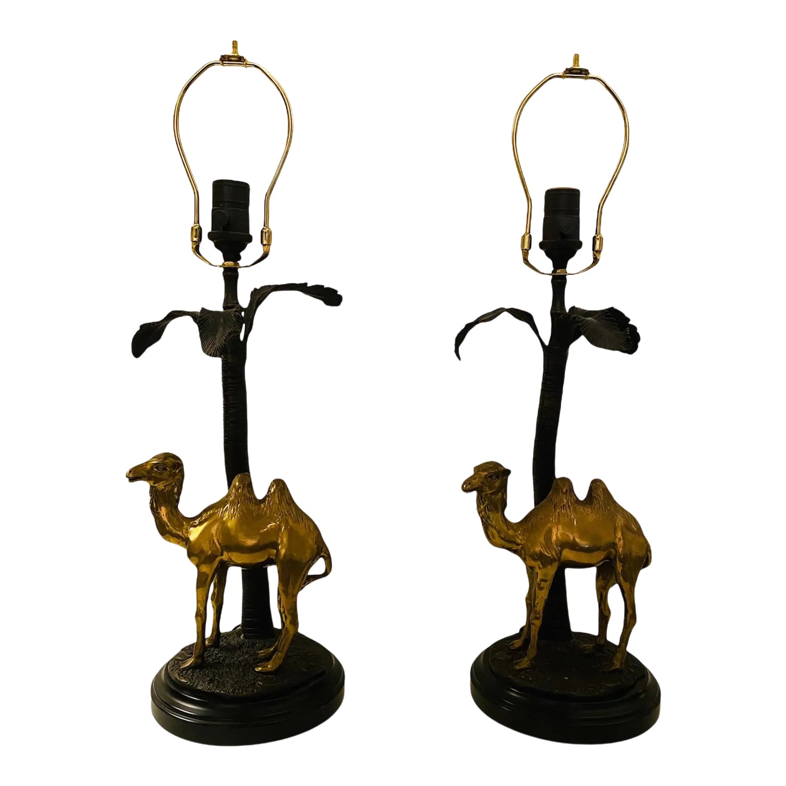 1990s Bombay Brass & Bronze Camel Lamps - a Pair | Chairish
