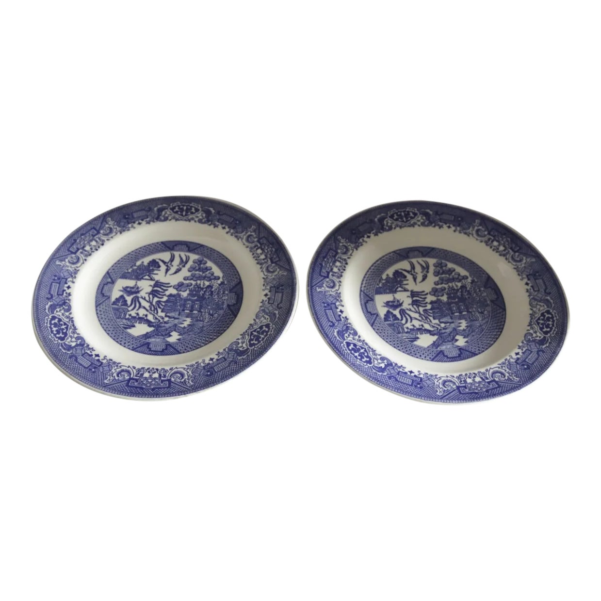 Vintage Spode-Style Blue Willow Plates - a Pair | Chairish