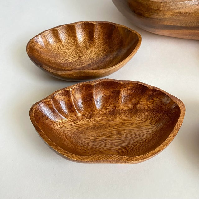 Mid Century 1960s Tiki Monkey Pod Shell Salad Bowls Carved Wood ...