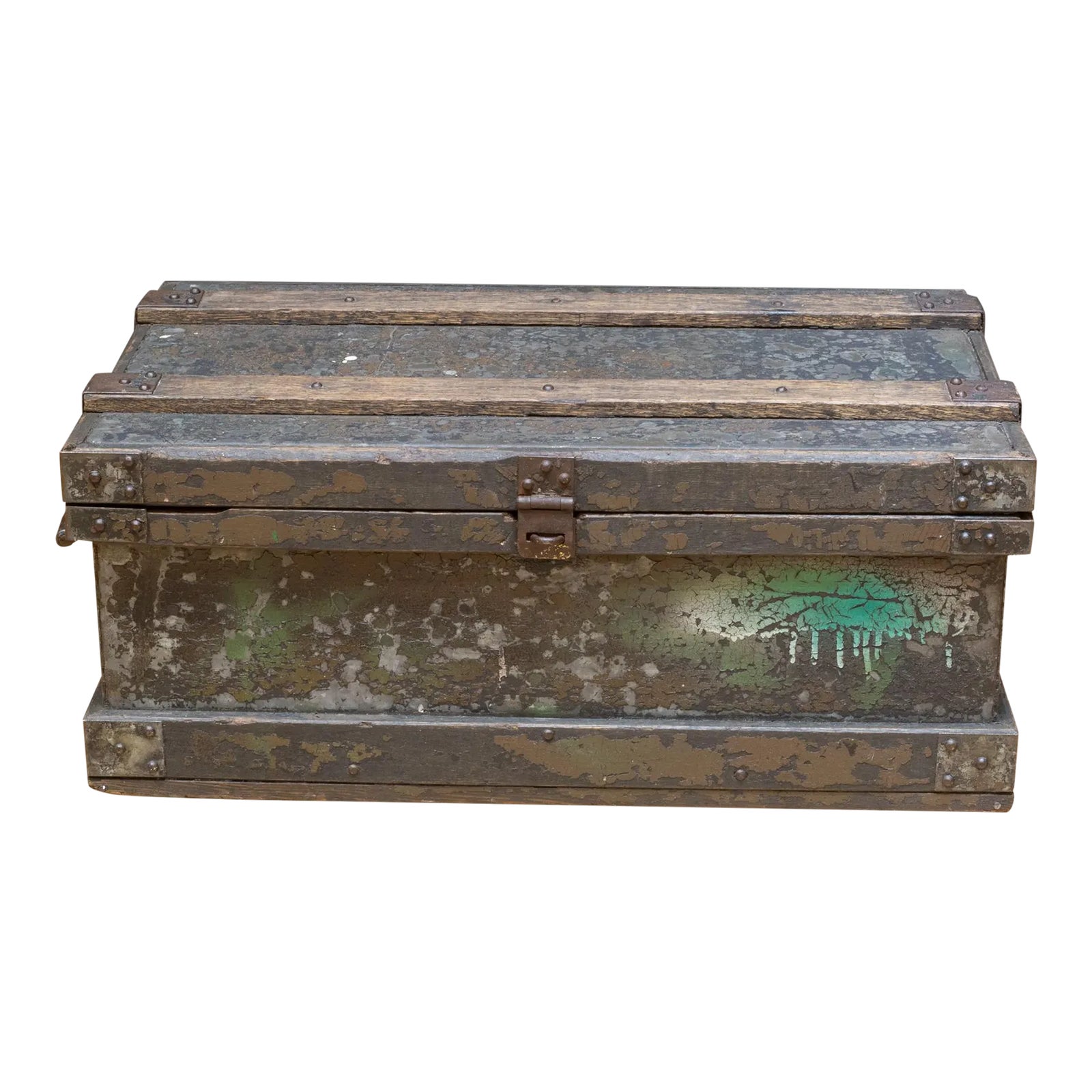 Early 20th C. Distressed Metal Chest C.1930 | Chairish