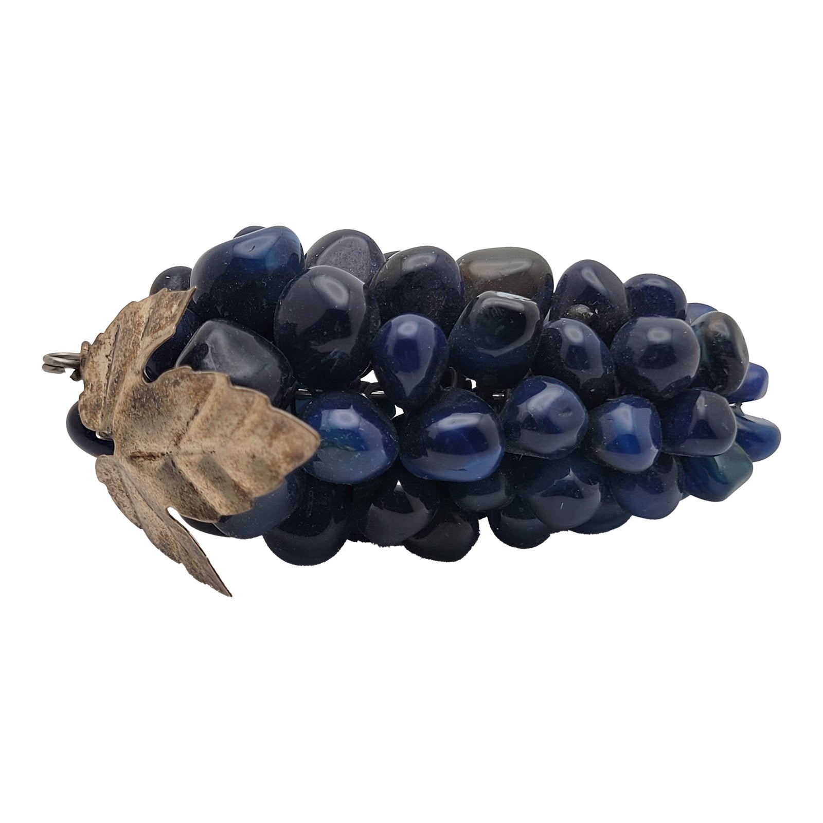 Vintage Blue Agate Stone Grape Cluster With Silver Plate Leaf Decor ...