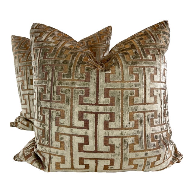Greek Key Cut Velvet 22" Pillows-A Pair | Chairish