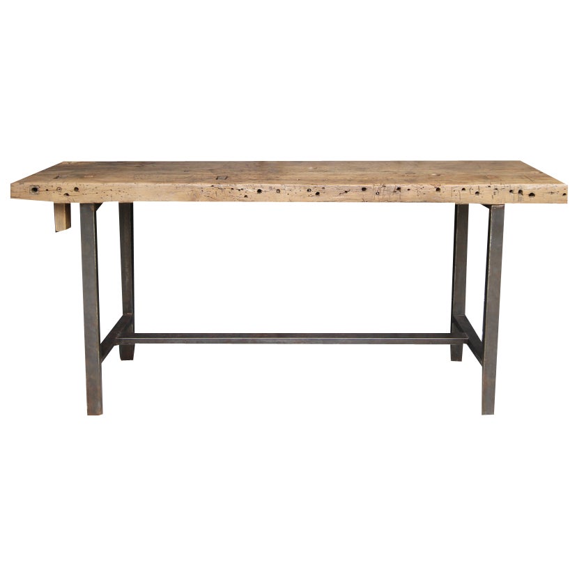 Vintage Workbench Console Table, 1920s | Chairish