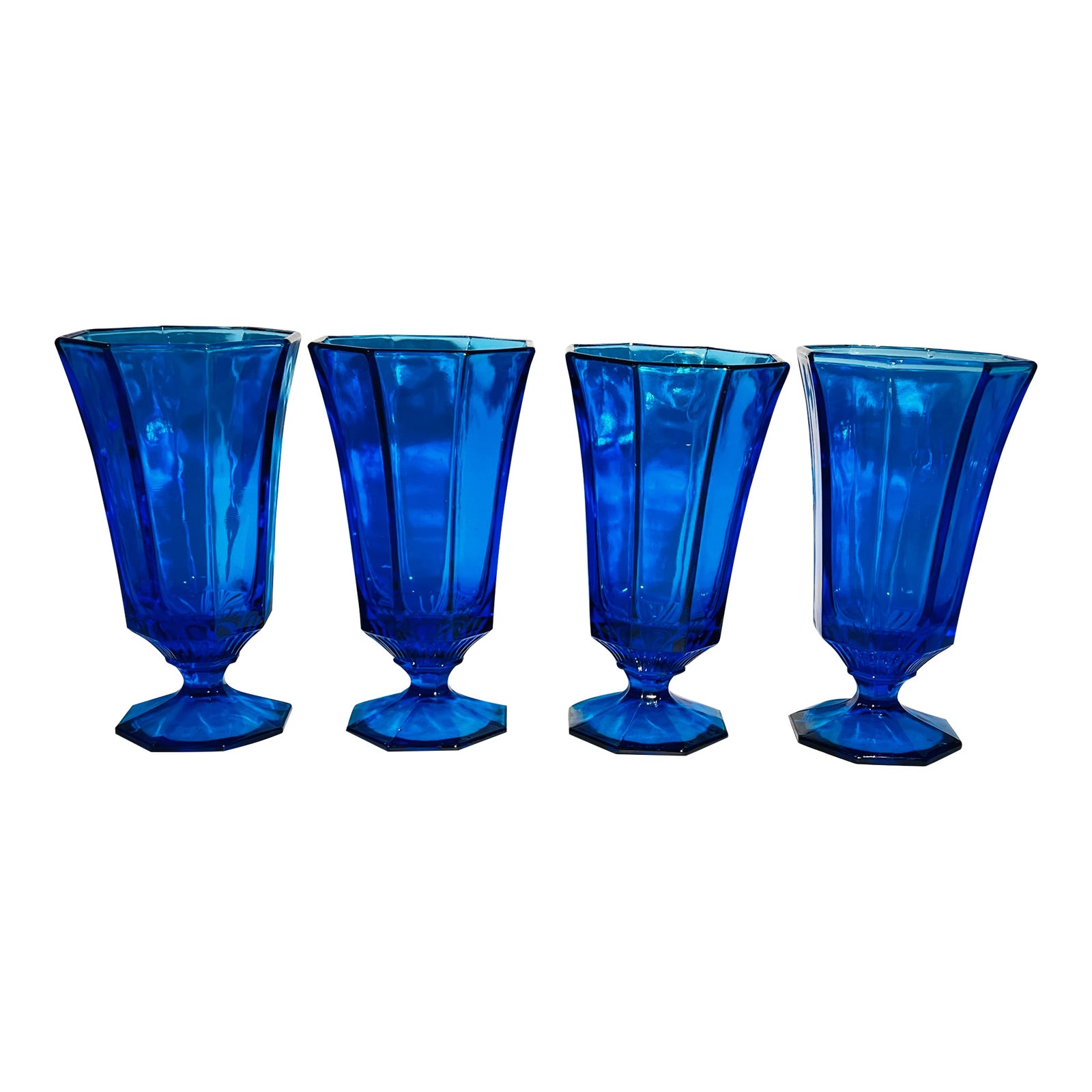 Vintage Independance Blue Octagon Footed Glass Tumblers Boho - Set of 4 ...
