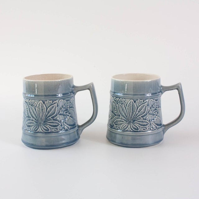 Vintage Dry Botanical Blue Mugs, 1970s, Set of 2 | Chairish