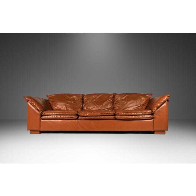 Set of 2 Modern Low Profile Sofas in Cognac Brown Leather in the Manner ...