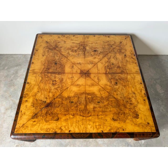 1970's Karl Springer Style Mid-Century Burl Wood and Hand Painted ...