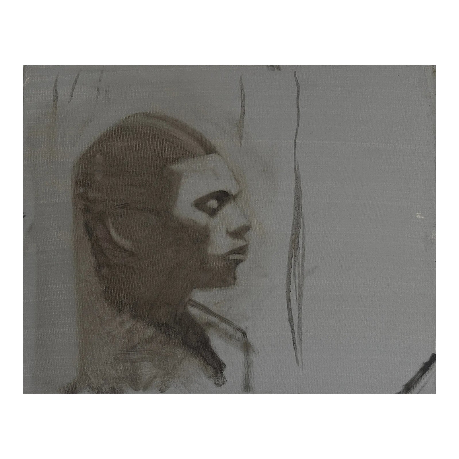 Vintage Unfinished Expressionist Portrait Oil Sketch on Canvas/Black ...