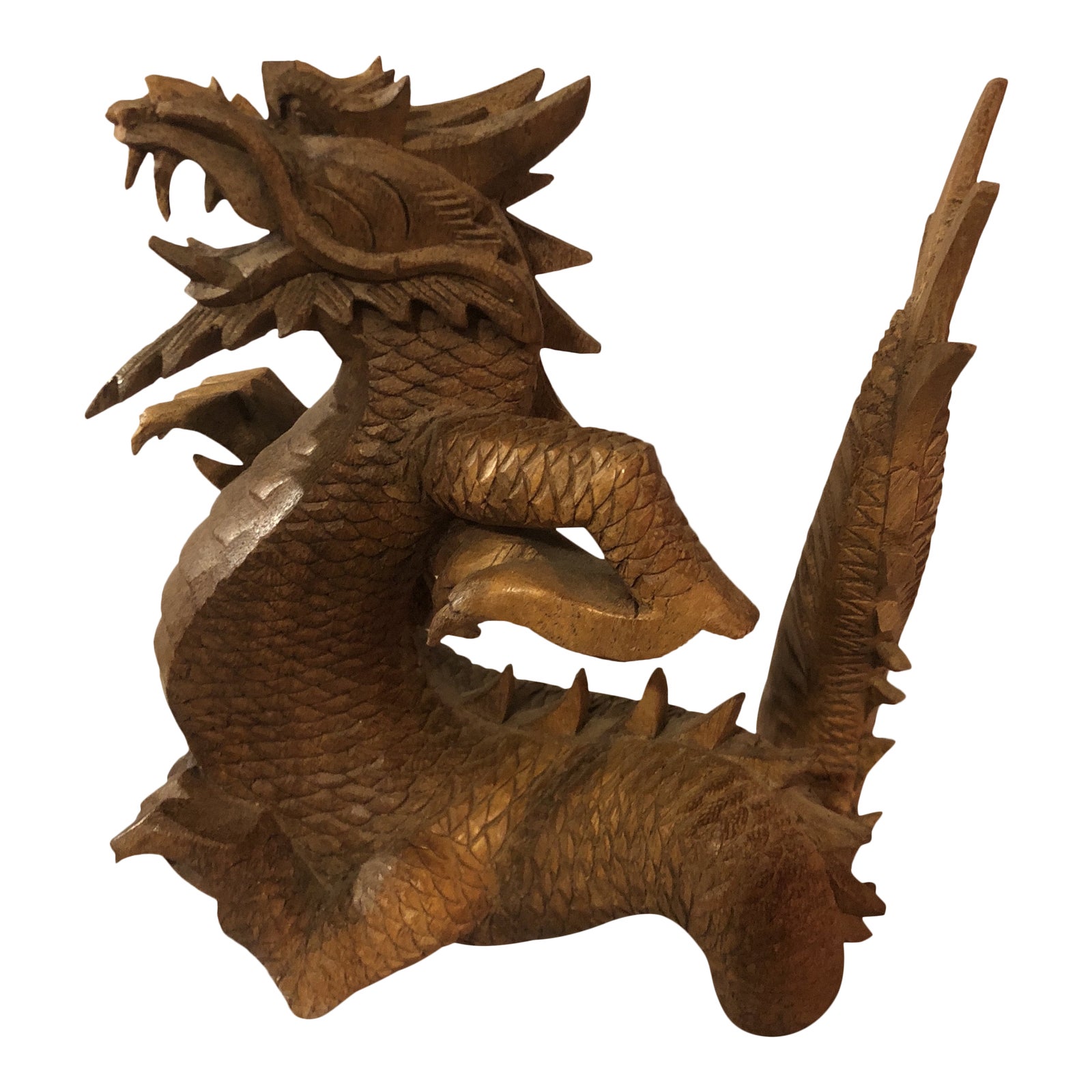 Hand Carved Wooden Dragon Figurine | Chairish